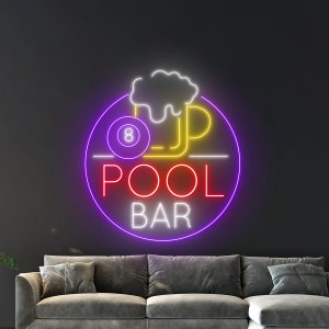 Pool Bar Neon Sign, Pool Hall Led Sign, Billiard and Beer Led Sign ...