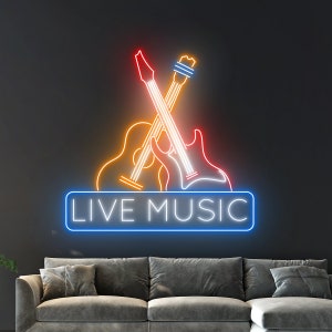 Electric Guitar Live Music Led Sign, Live Music Neon Sign, Wall Decor ...