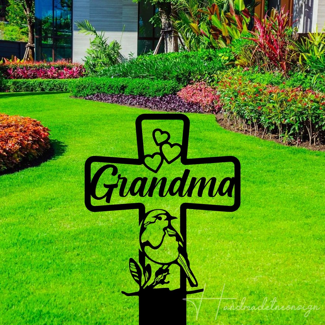 Custom Outdoor Memorial Robin Bird Jesus Cross Metal Sign With Stakes ...