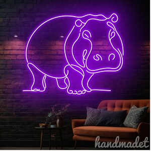 Hippopotamus Neon Sign, Hippo Led Sign, Hippo Animal Neon Light, Animal ...