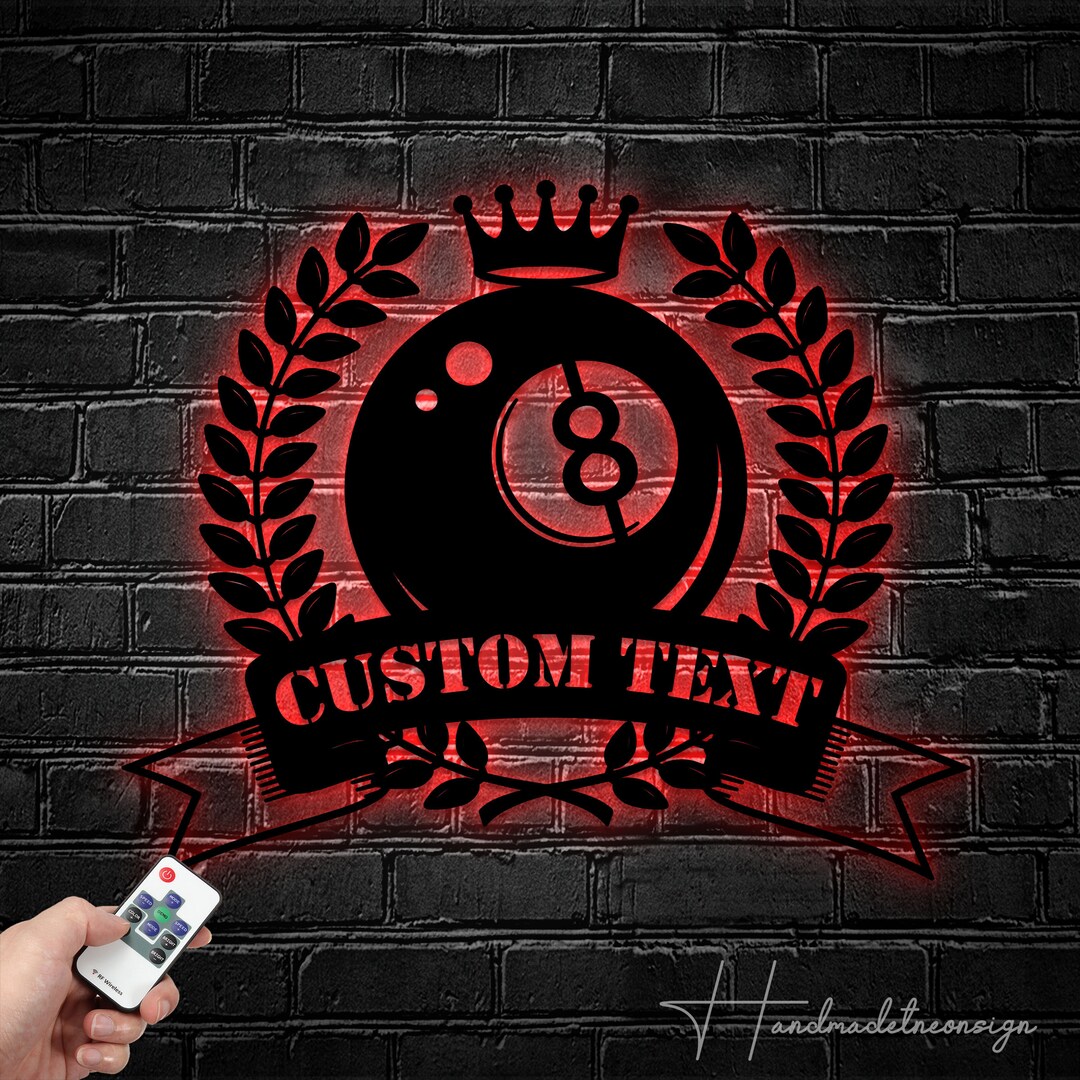 Custom Billiards Ball Metal Wall Art LED Light -personalized Billiards ...