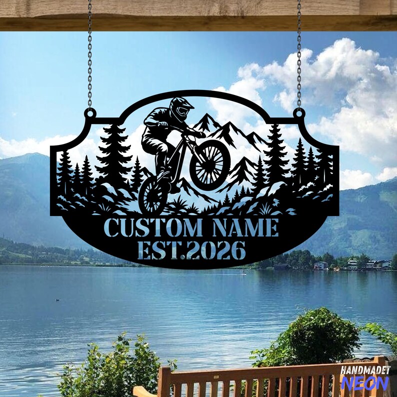 Custom Mountain Bike Outdoor Metal Sign, Biking Rider Wall Art Sign ...