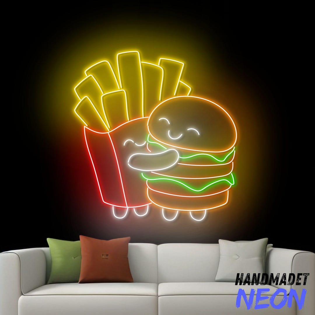 Fries Hamburger Neon Sign, Funny Fast Food Led Sign, Burger Neon Light ...