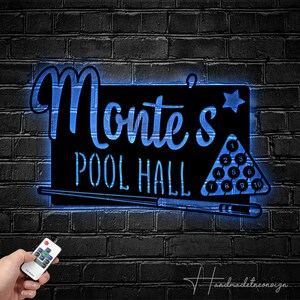 Custom Billiards Pool Hall Metal Wall Art LED Light - Personalized Pool ...