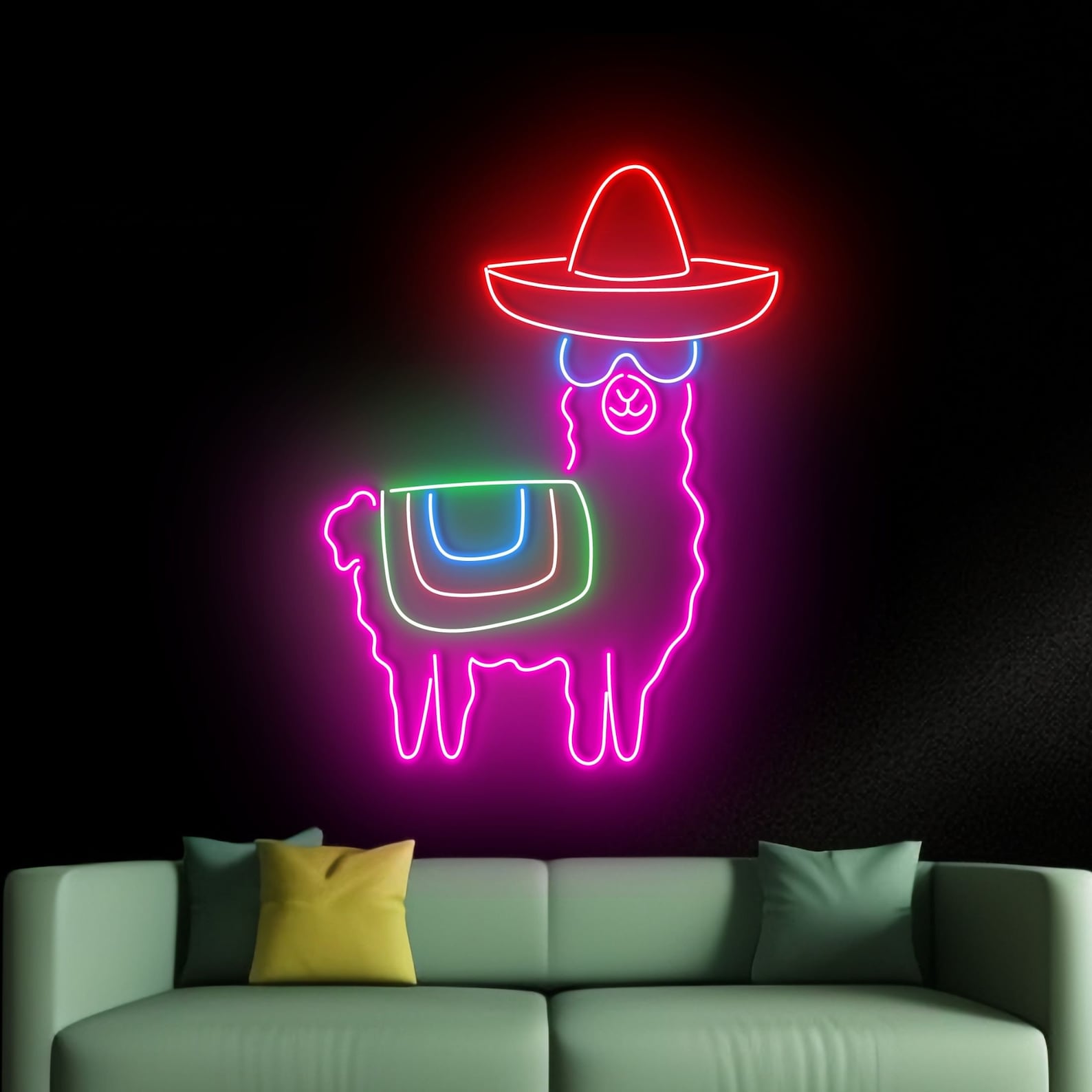 Llama Cinco De Mayo Neon Wall Sign, Alpaca Led Wall Sign, Animal Neon ...