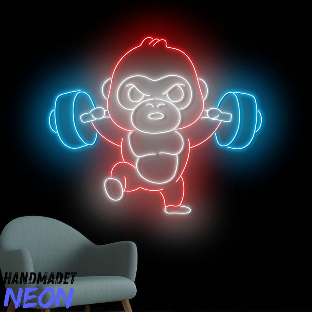 Monkey Lifts the Weight Neon Sign, Monkey Barbell Led Sign ...