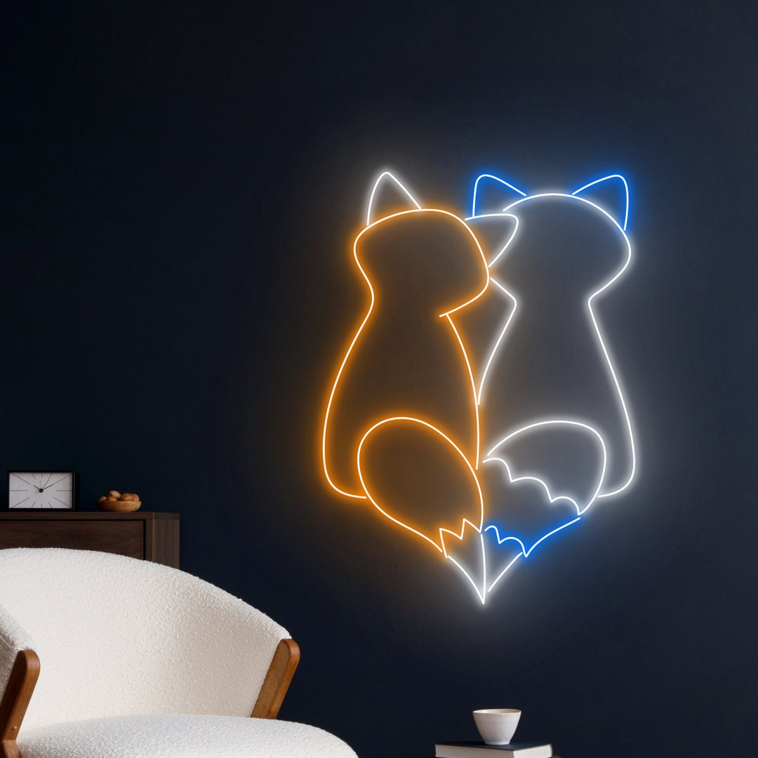 Raccoon Fox Neon Sign, Fox Raccoon Led Sign, Cute Animal Neon Light ...