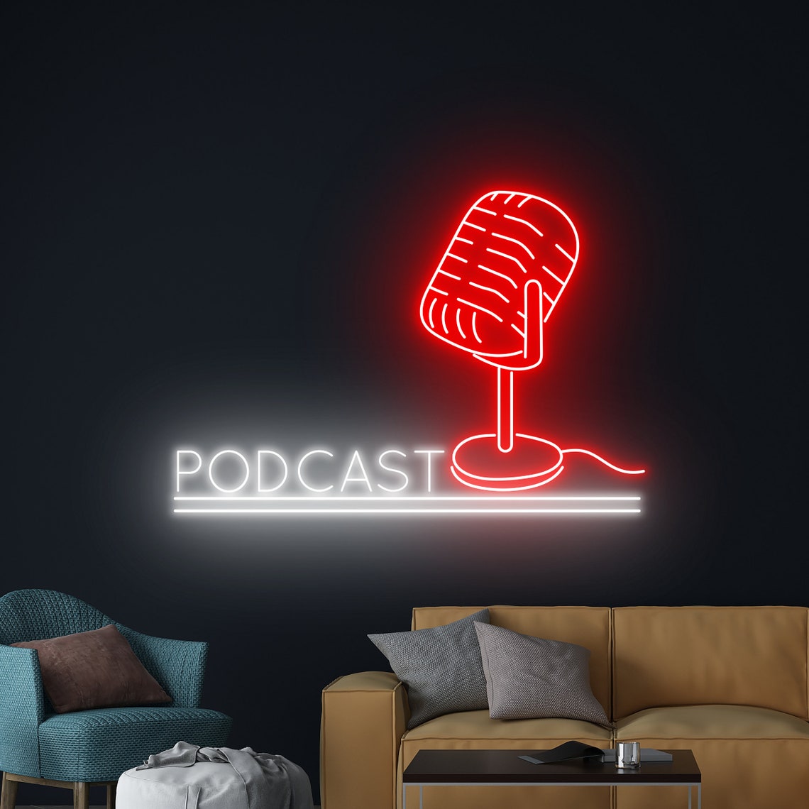Podcast Microphone Led Sign, Micro Neon Light, Mic Neon Sign, Podcast ...