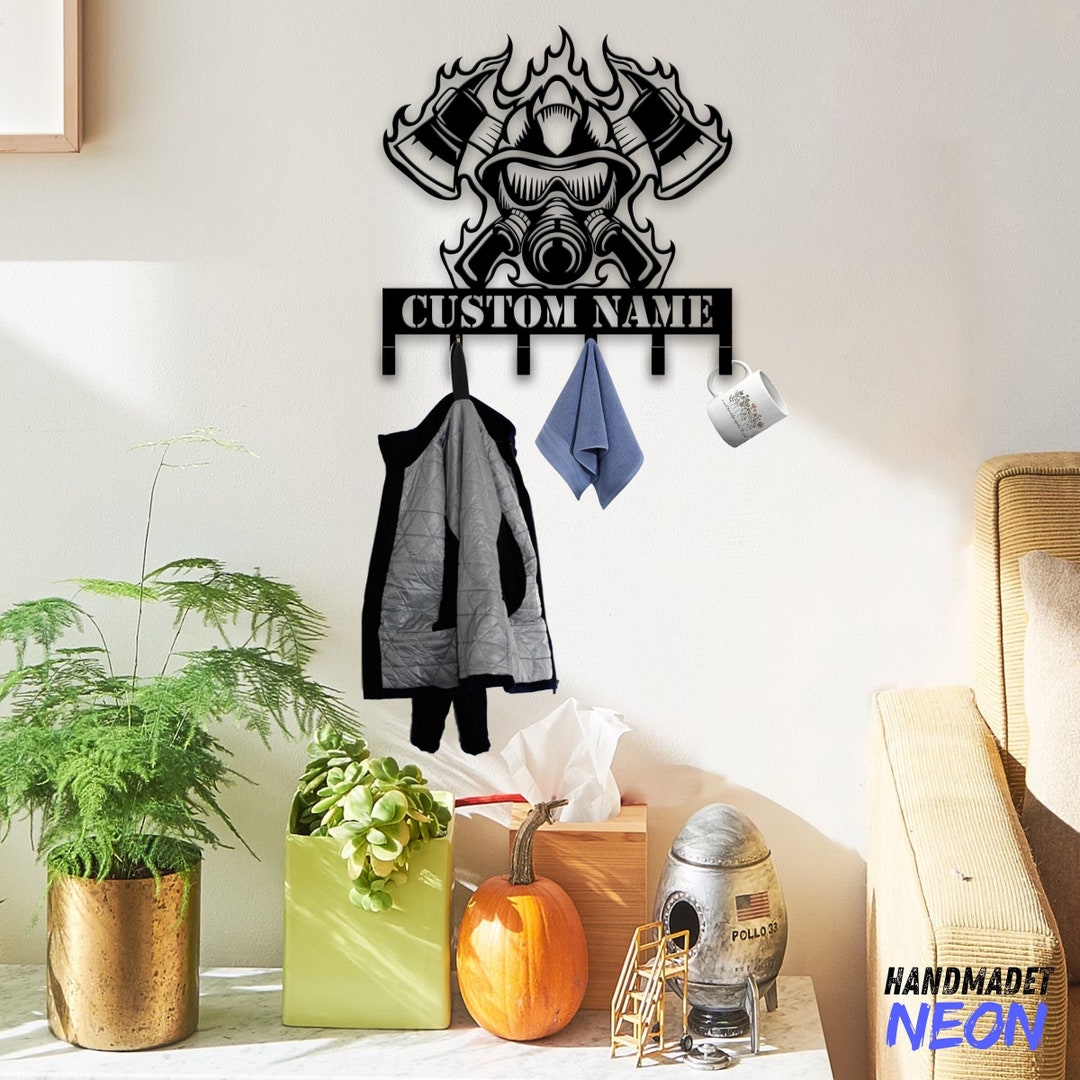 Custom Firefighter Coat Rack Wall Hanger Fireman Metal Wall Hooks ...