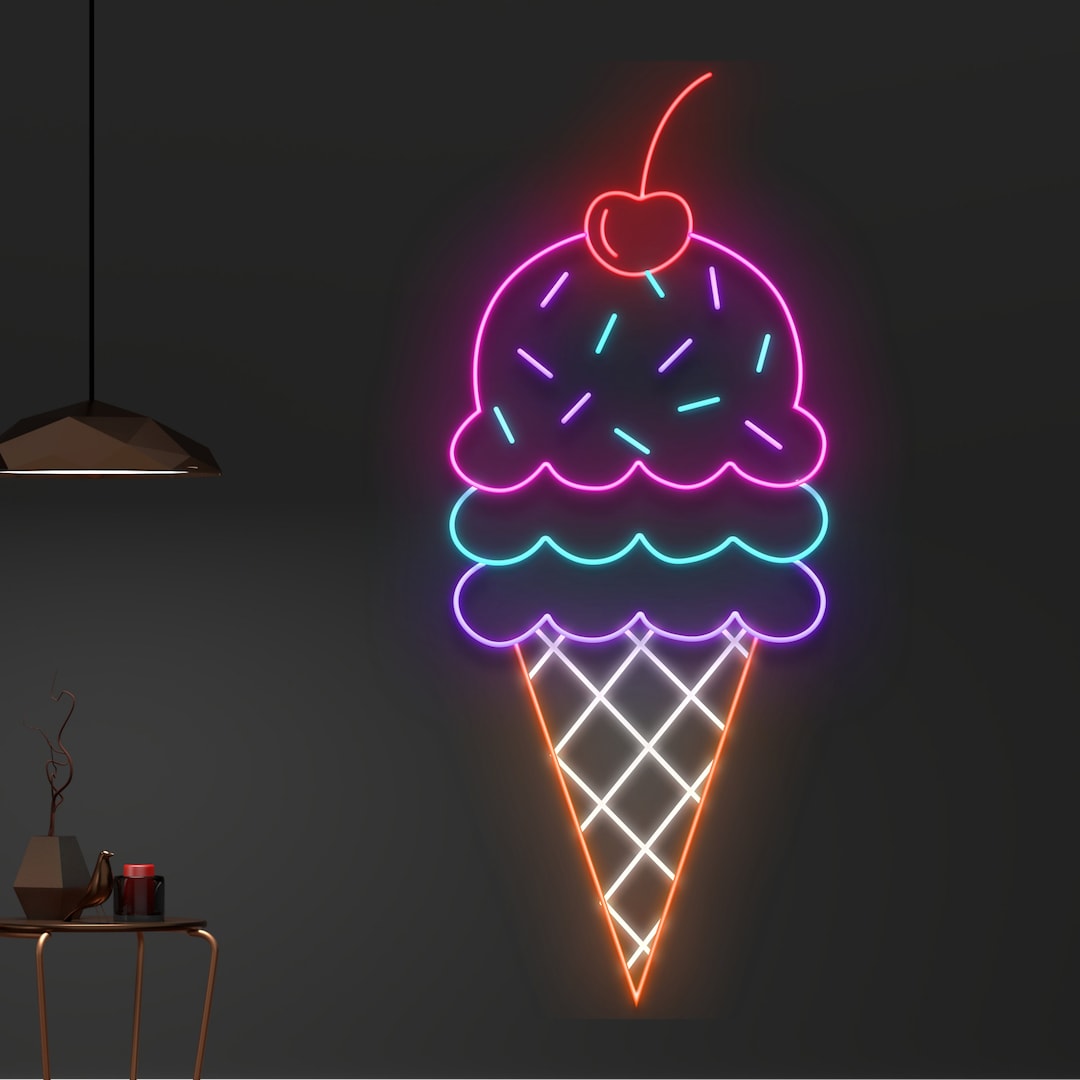Custom Ice Cream Neon Sign, Ice Cream Cone Neon Light, Gelato LED Light ...