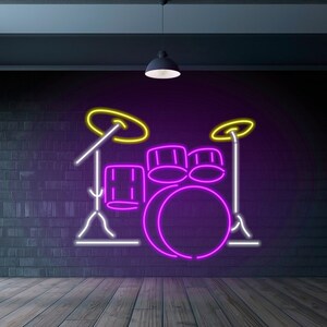 Drum Music Instrument Neon Sign, Music Theme Handmade EL Wire Neon ...