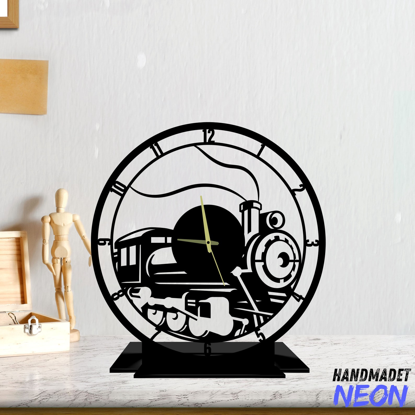 Custom Train Tabletop Metal Clock, Steam Train Office Desktop Clock ...
