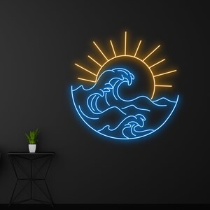 Custom Sun Ocean Wave Neon Sign, Sea Wave Sun Led Sign, Wave Sunrise ...