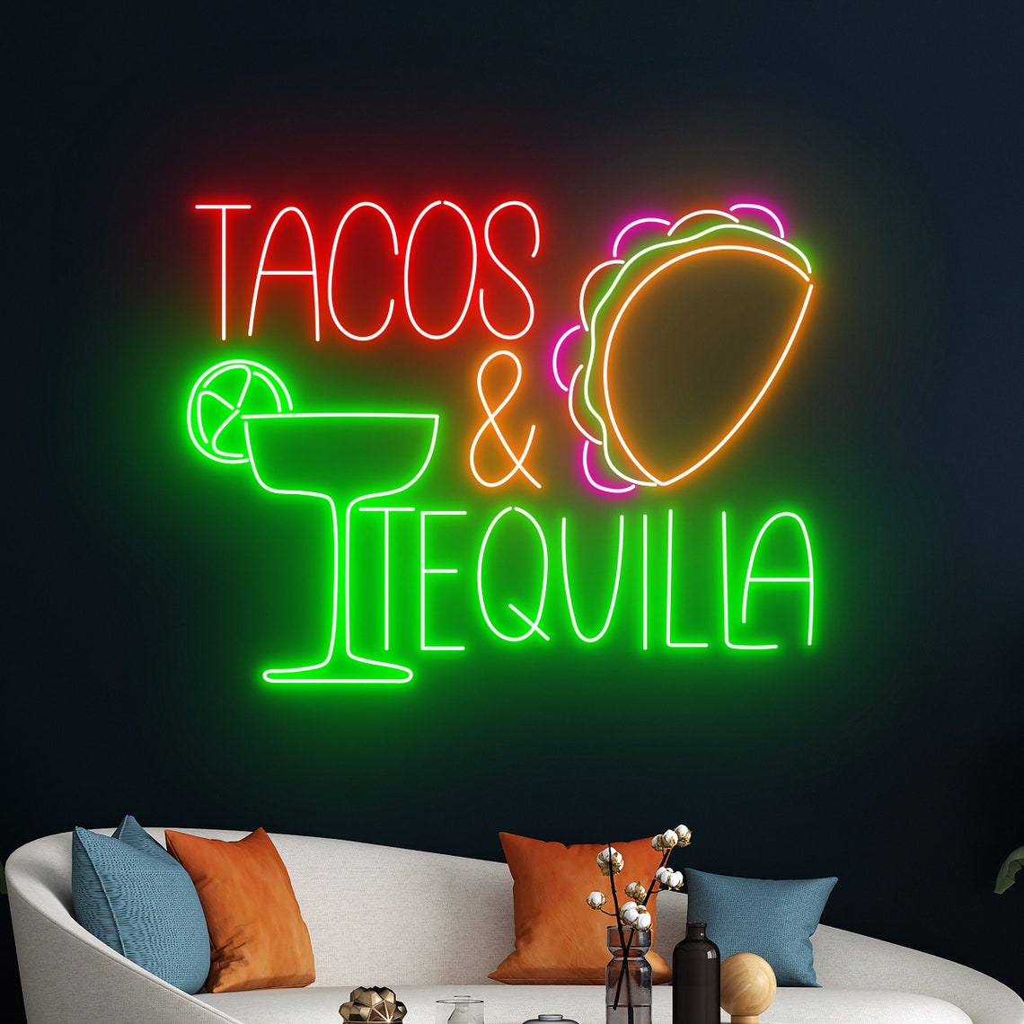 Tacos & Tequila Neon Sign, Tequila Tacos LED Light, Tacos Tequila Neon ...
