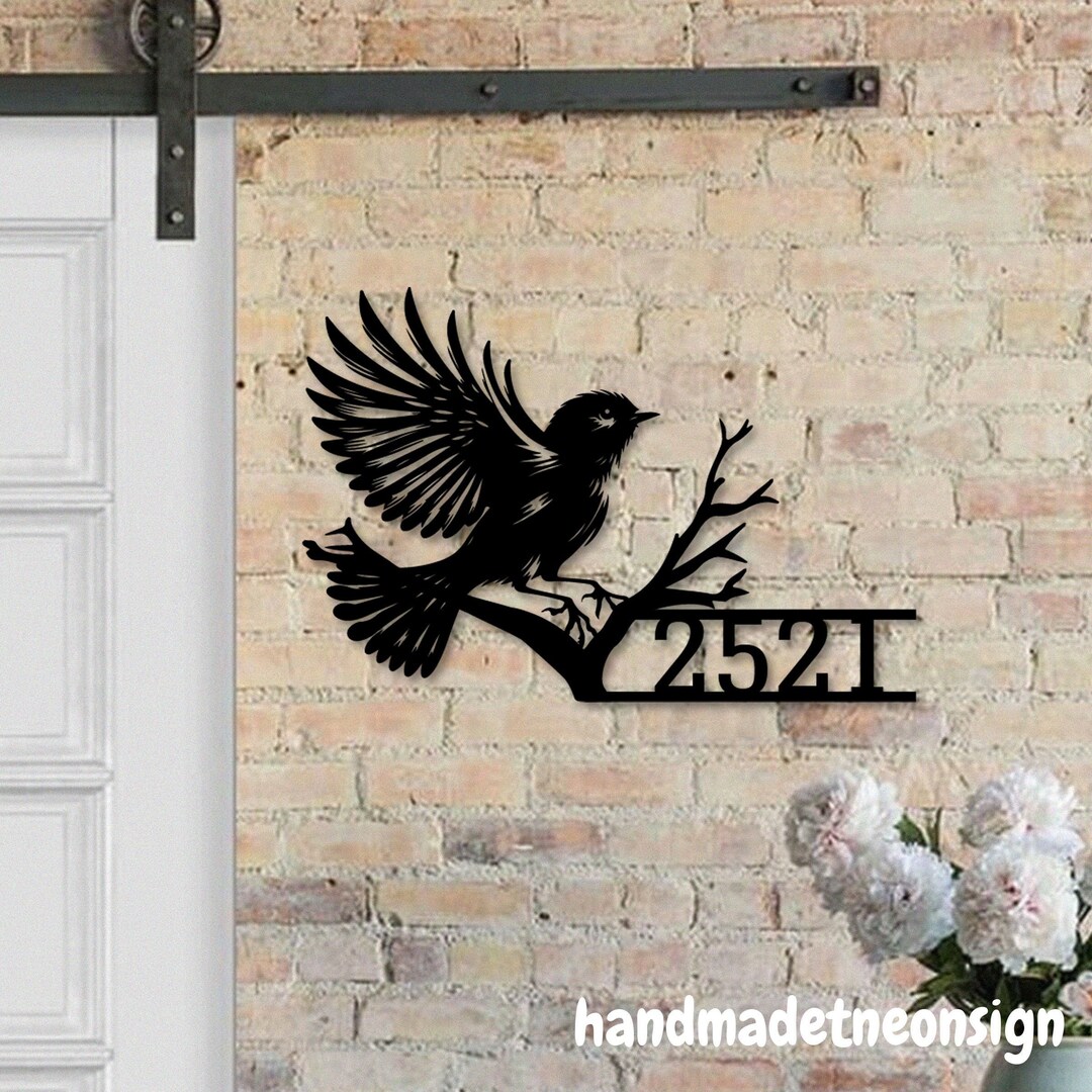 Personalized Robin House Number, Robin Bird Home Number Metal Wall Sign ...