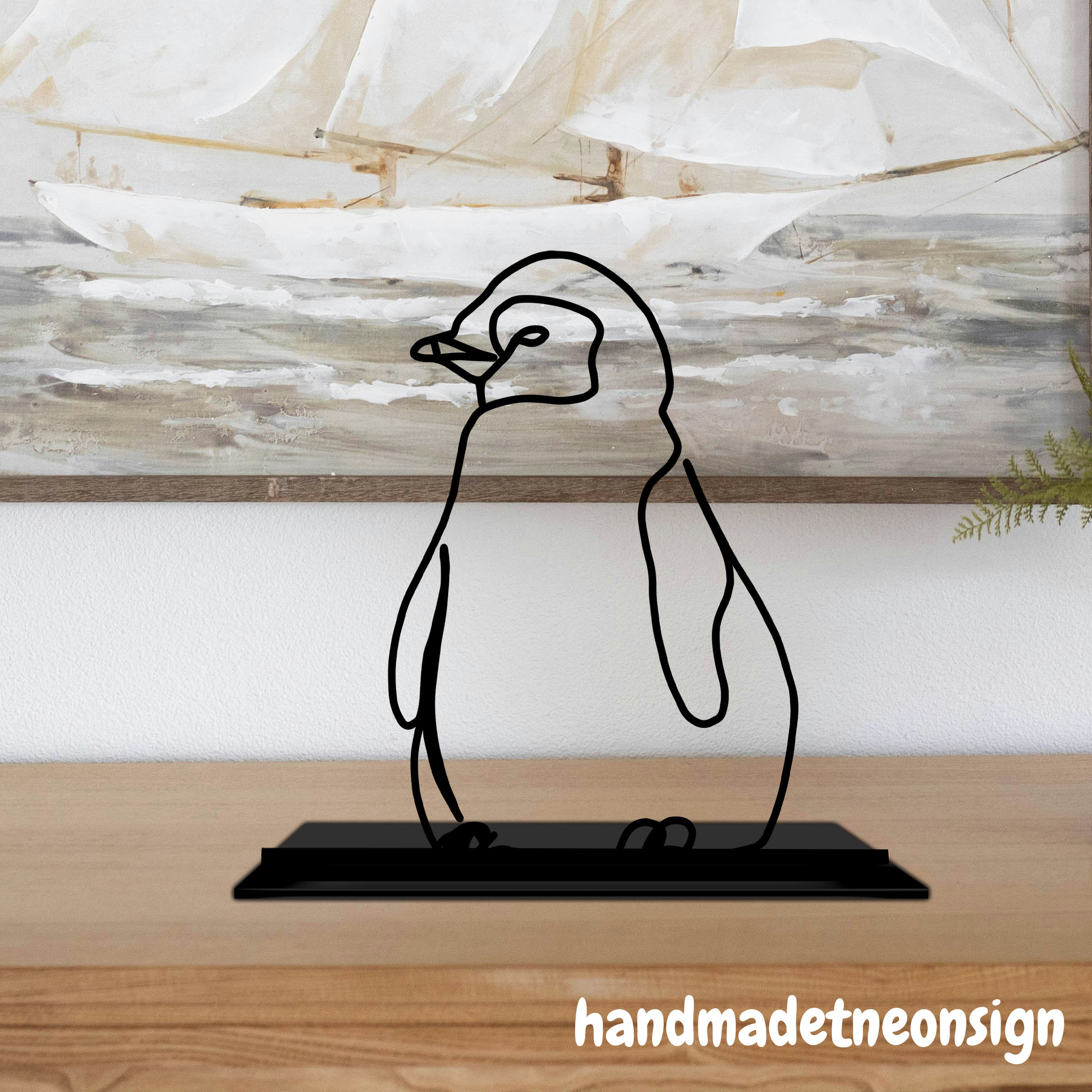 Custom Penguin Line Art Table Decor, Penguin Metal Shelf Decor Home ...
