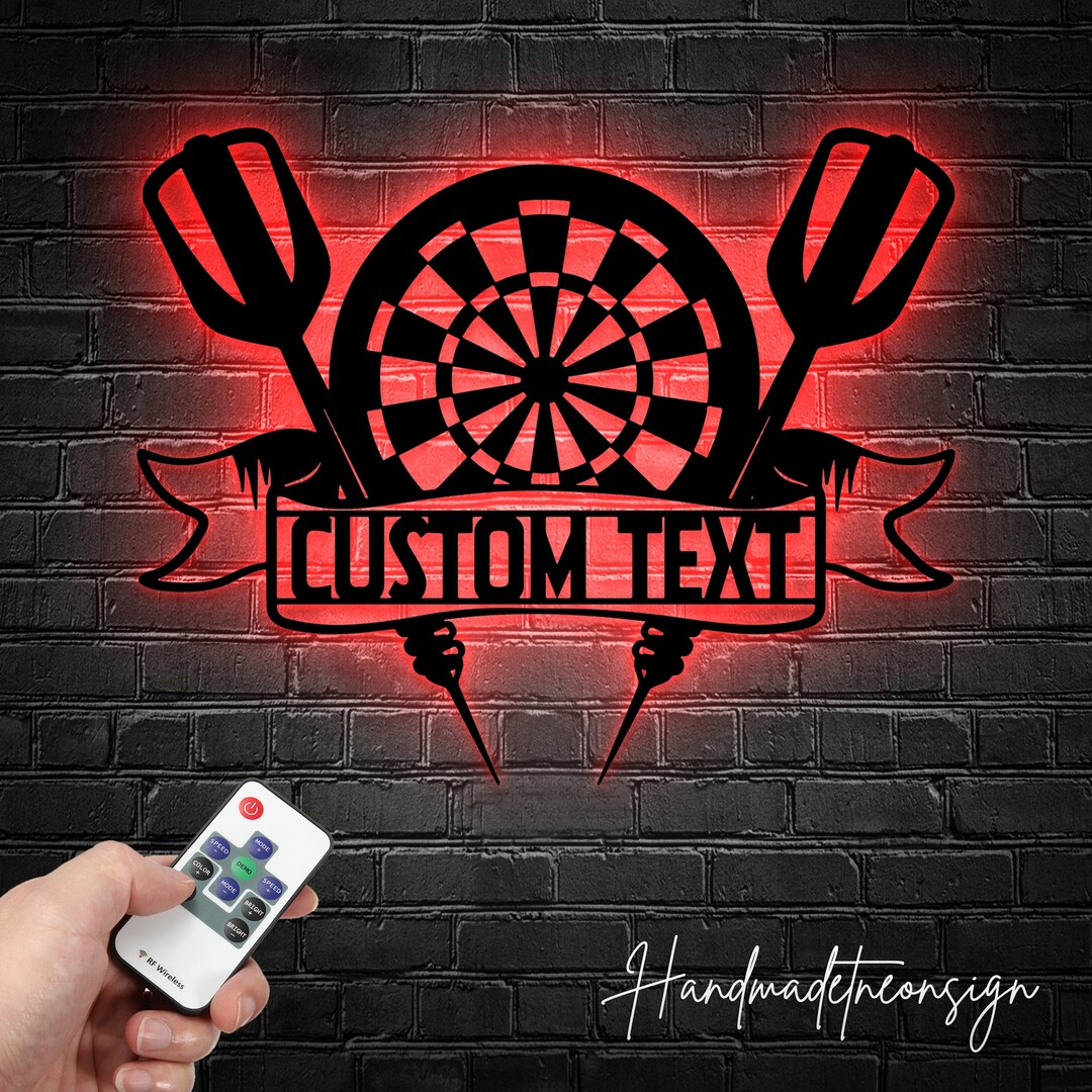 Personalized Dartboard Game Metal Wall Art LED Light - Custom Dart ...