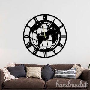 World Map Wall Clock Unique, Globe Round Wall Clock, World Map Oversize ...
