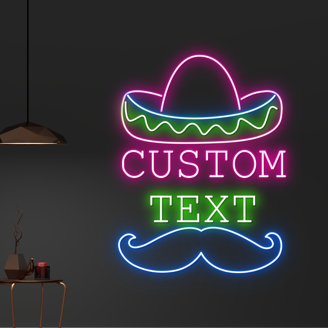 Custom Sombrero Hat Mexican Man Neon Sign, Mexico Hat Mustache LED ...