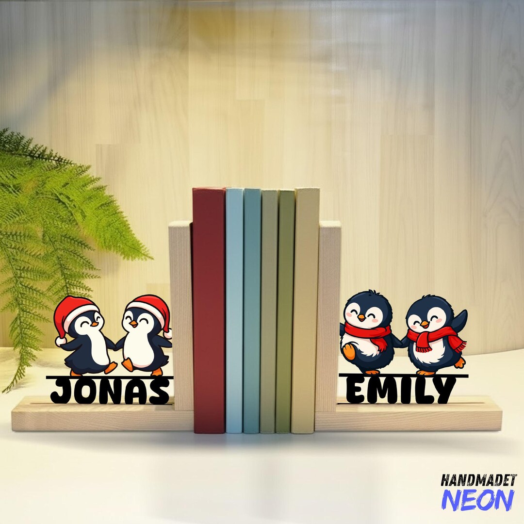 Custom Penguin Couple Metal Bookends, Penguin Book Holder, Library ...