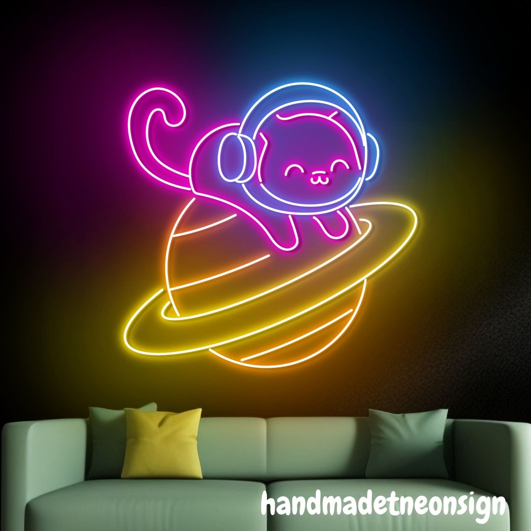Cat Astronaut Neon Sign, Cute Cat Led Sign, Cat Planet Neon Light ...