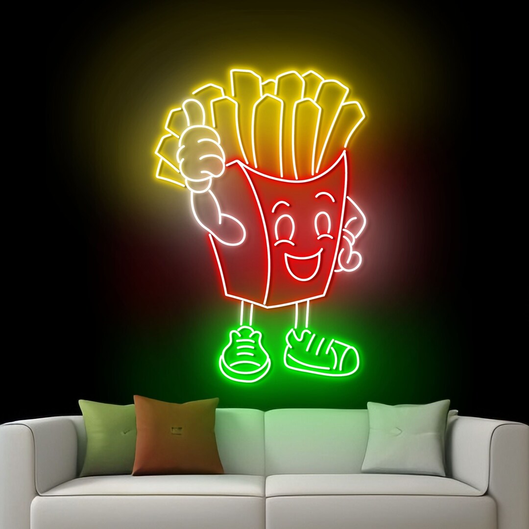 Happy French Fries Neon Wall Sign, Potato Fries Led Wall Light, Food ...