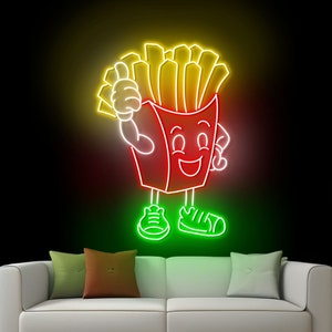 Happy French Fries Neon Wall Sign, Potato Fries Led Wall Light, Food ...