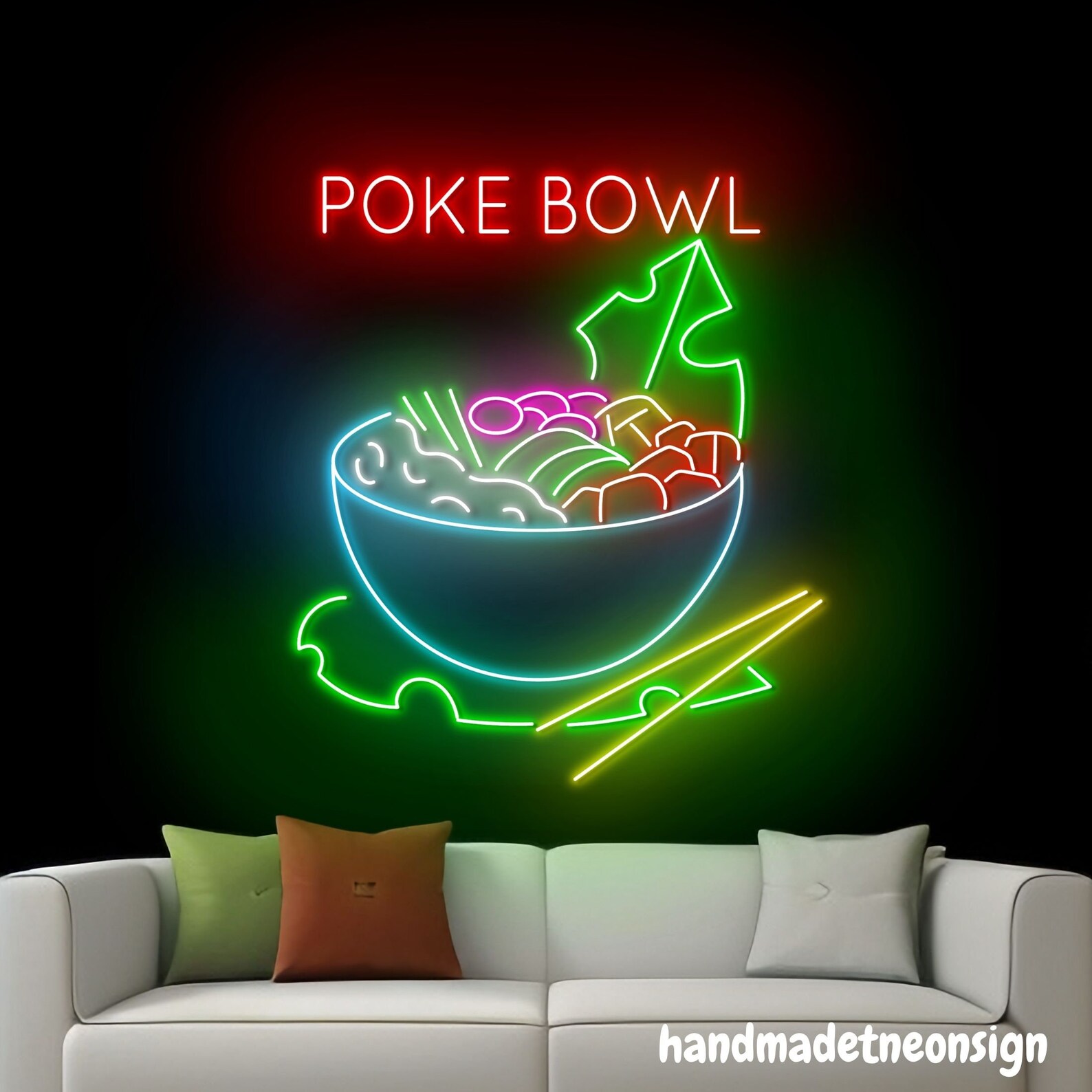 Poke Bowl Neon Wall Sign, Fish Salad Led Wall Light, Salad Food Led ...