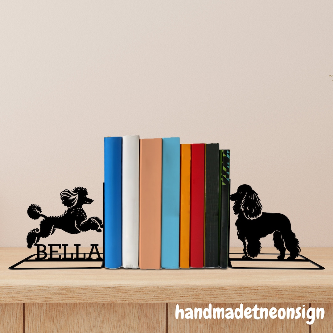 Custom Poodle Metal Bookends Poodle Dog Name Bookend, Poodle Dog Table ...