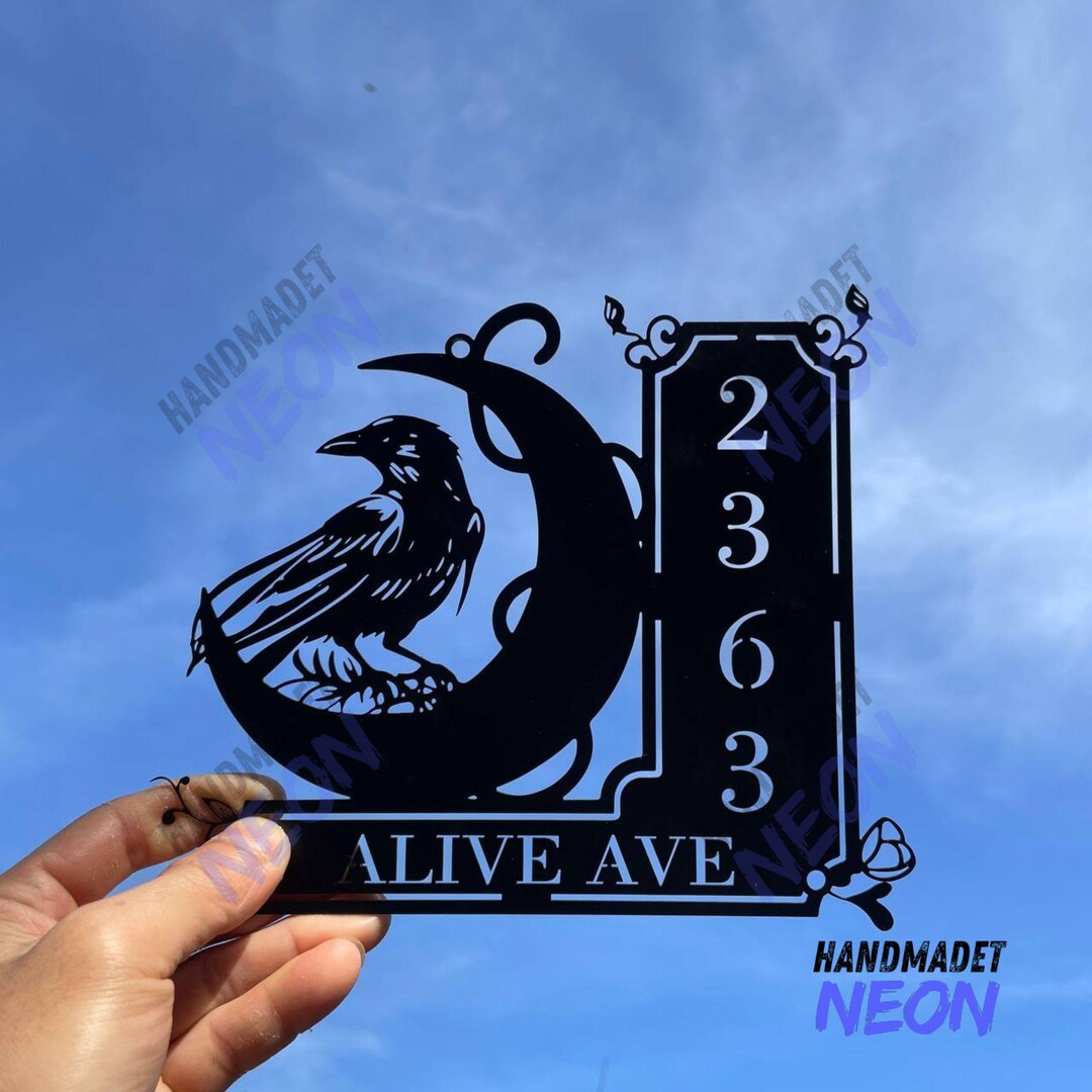 Personalized Raven on the Moon House Number, Raven Moon Home Number ...