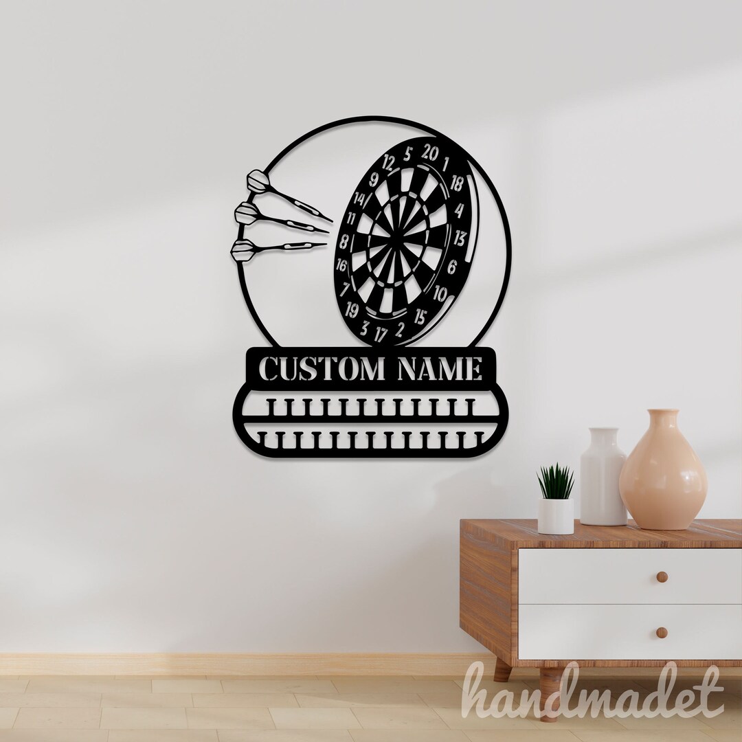Custom Dartboard Medal Hanger Metal Wall Art LED Light, Darts Player ...