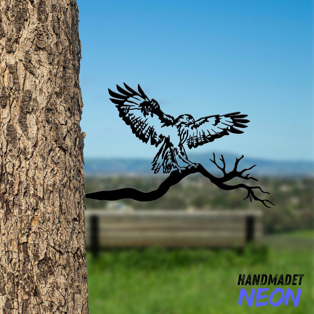 Personalized Buzzard on Branch Metal Tree Stake, Buzzard Bird Garden ...