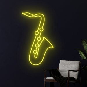 Saxophone Led Sign, Saxophone Neon Light, Saxophone Live Music Neon ...