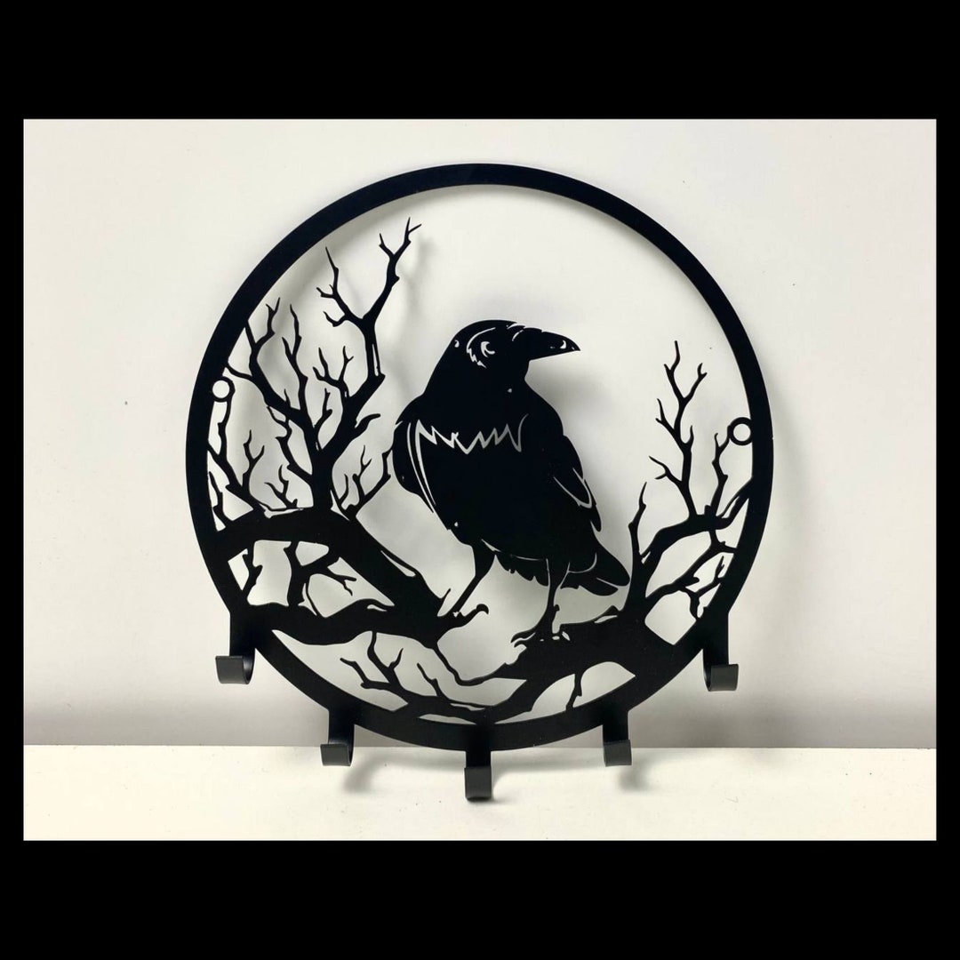 Custom Raven Key Holder Metal Wall Art LED Light, Raven Medal Hanger ...