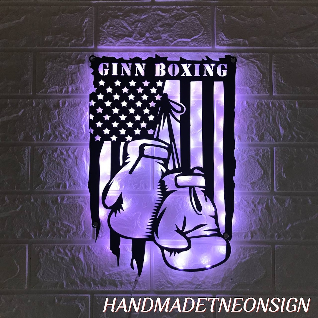 Personalized US Boxing Gloves Metal Wall Art LED Light - Custom Boxer ...