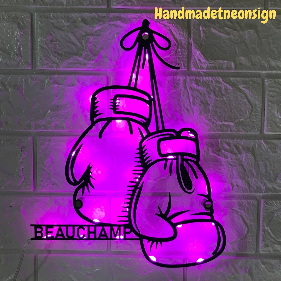 Personalized Boxing Gloves Metal Wall Art LED Light - Custom Boxer Sign ...