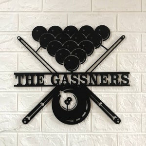 Personalized Billiards Metal Wall Art LED Light - Custom Billiards Name ...