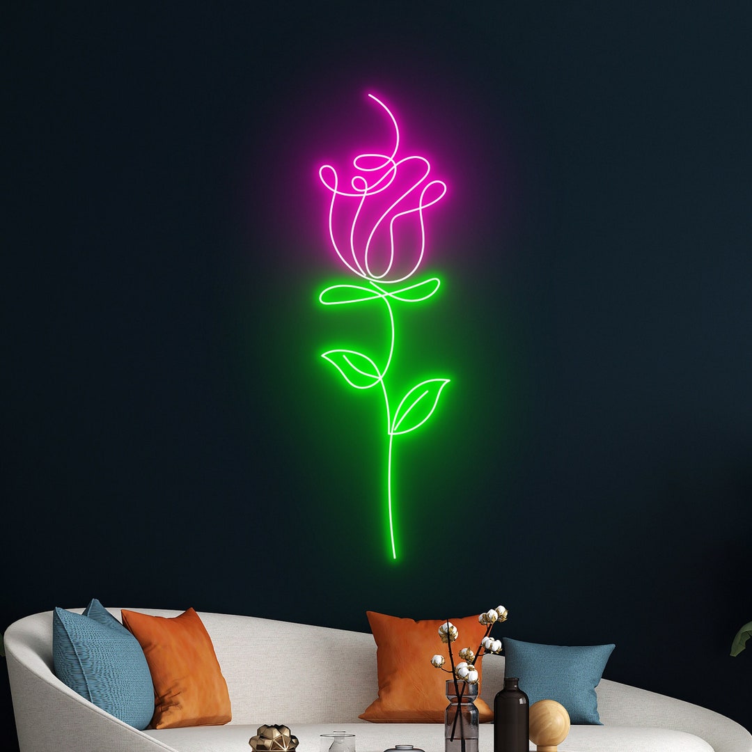 Rose Neon Light, Floral Led Light, Flower Room Wall Decor, Florist Neon ...
