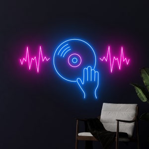 Record Disc Heartbeat Led Sign, Music Disc Neon Light, DJ Neon Sign ...