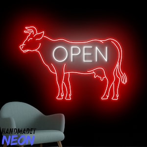 Butcher Shop Open Neon Sign, Butcher Led Sign, Cow Meat Neon Light ...