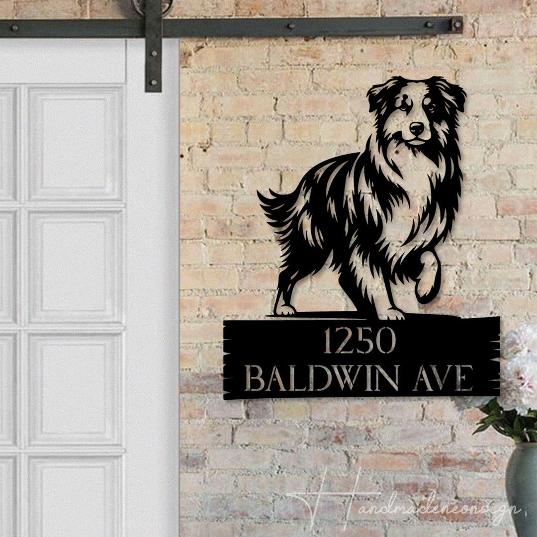Personalized Australian Shepherd House Number, Dog Home Number Metal ...