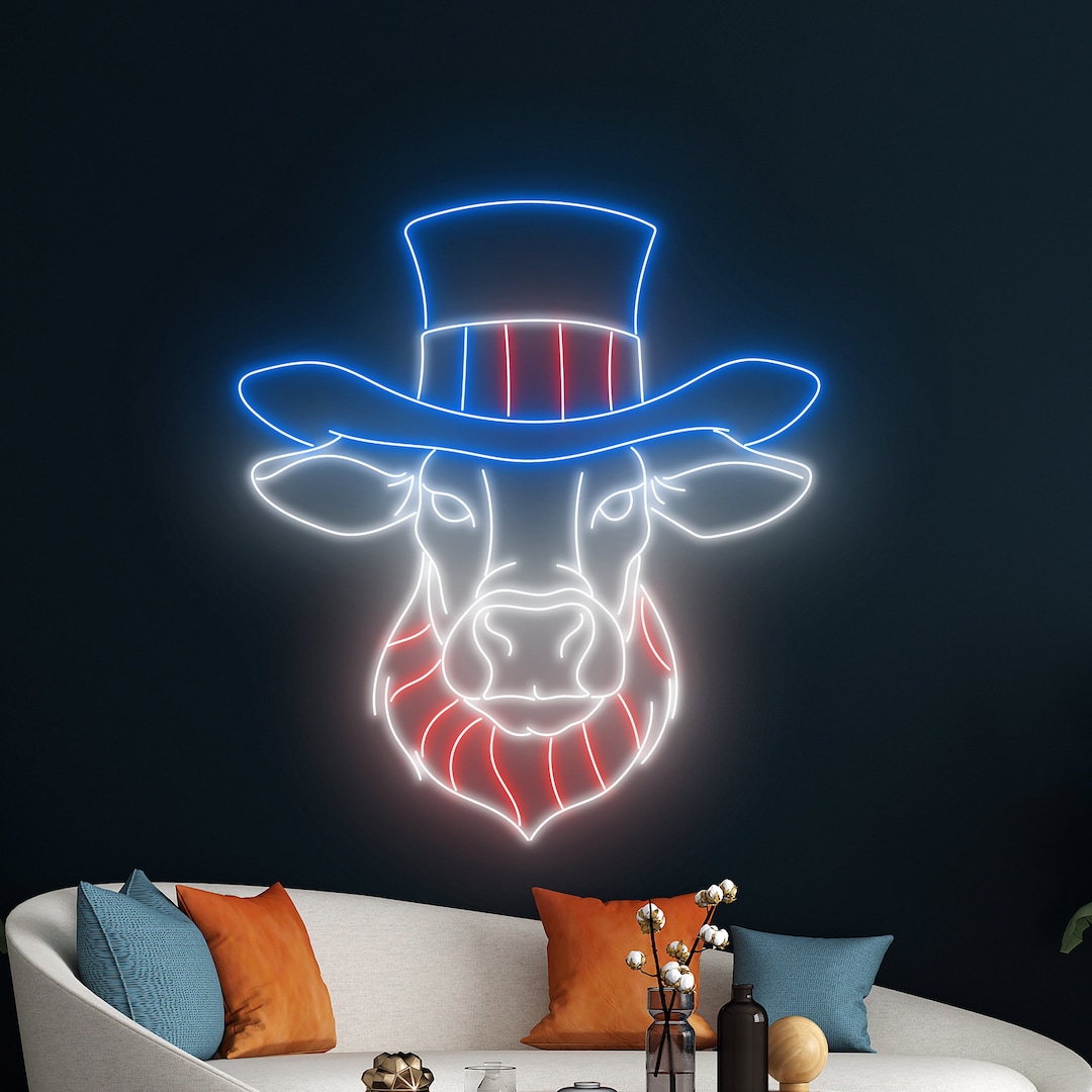 Patriotic Cow Neon Sign, Cow Head Led Sign, Cow Led Sign, Cow Neon Sign ...