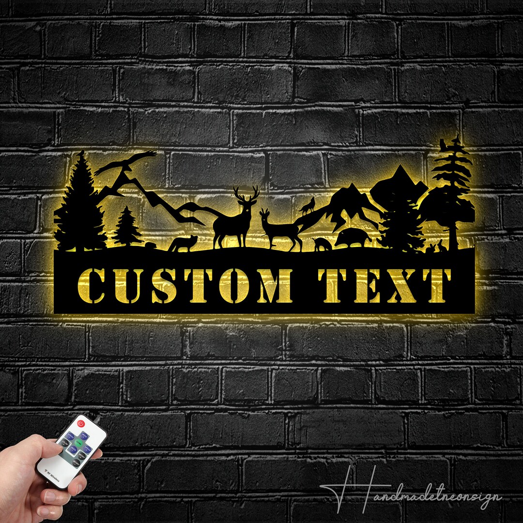 Custom Forest Metal Wall Art LED Light, Wildlife Metal Sign, Nature ...