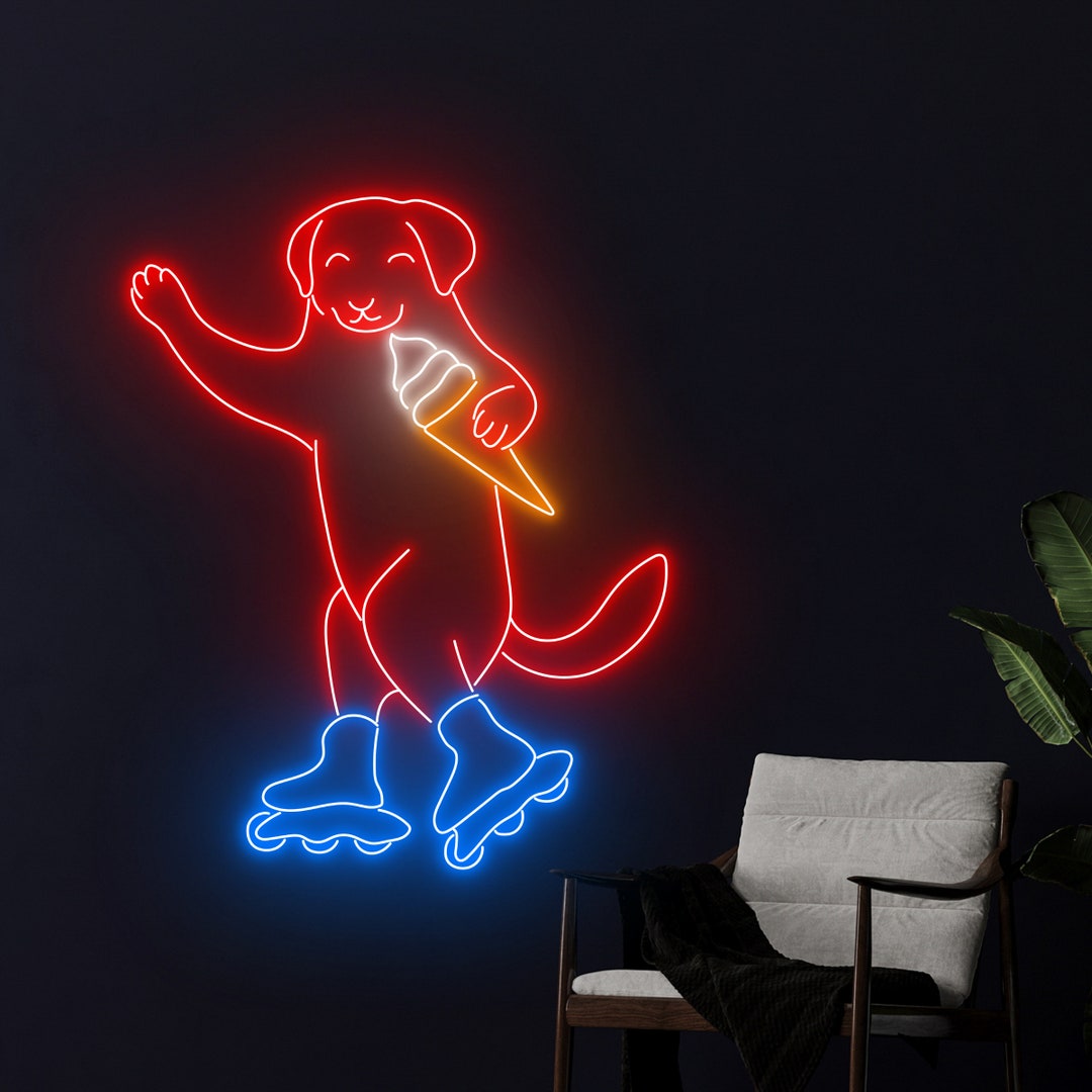 Dog Roller Skate Neon Sign, Dog Eating Ice Cream Led Sign, Cute Dog Led ...