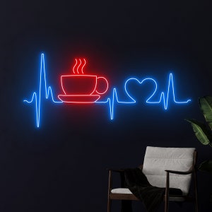 Coffee Cup Heartbeat Neon Sign, Coffee Cup Neon Light, Drink LED Light ...