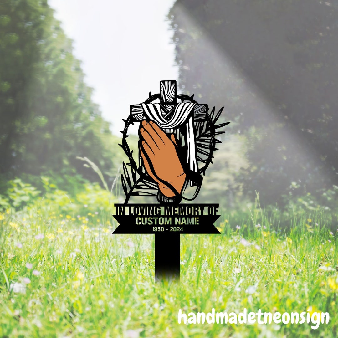 Custom Cross With Praying Hand Memorial Stake Cross Metal Stakes Grave ...