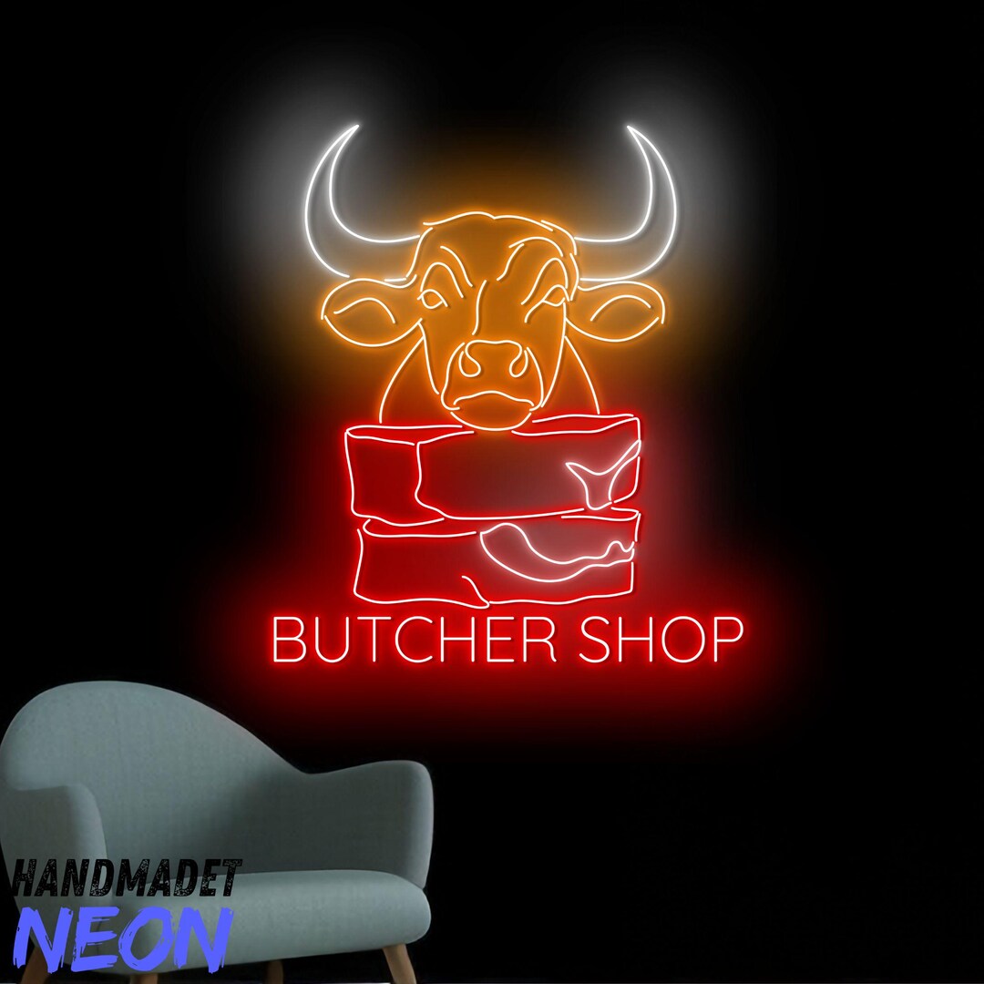 Butcher Shop Neon Sign, Butcher Led Sign, Cow Meat Neon Light, Butchery ...