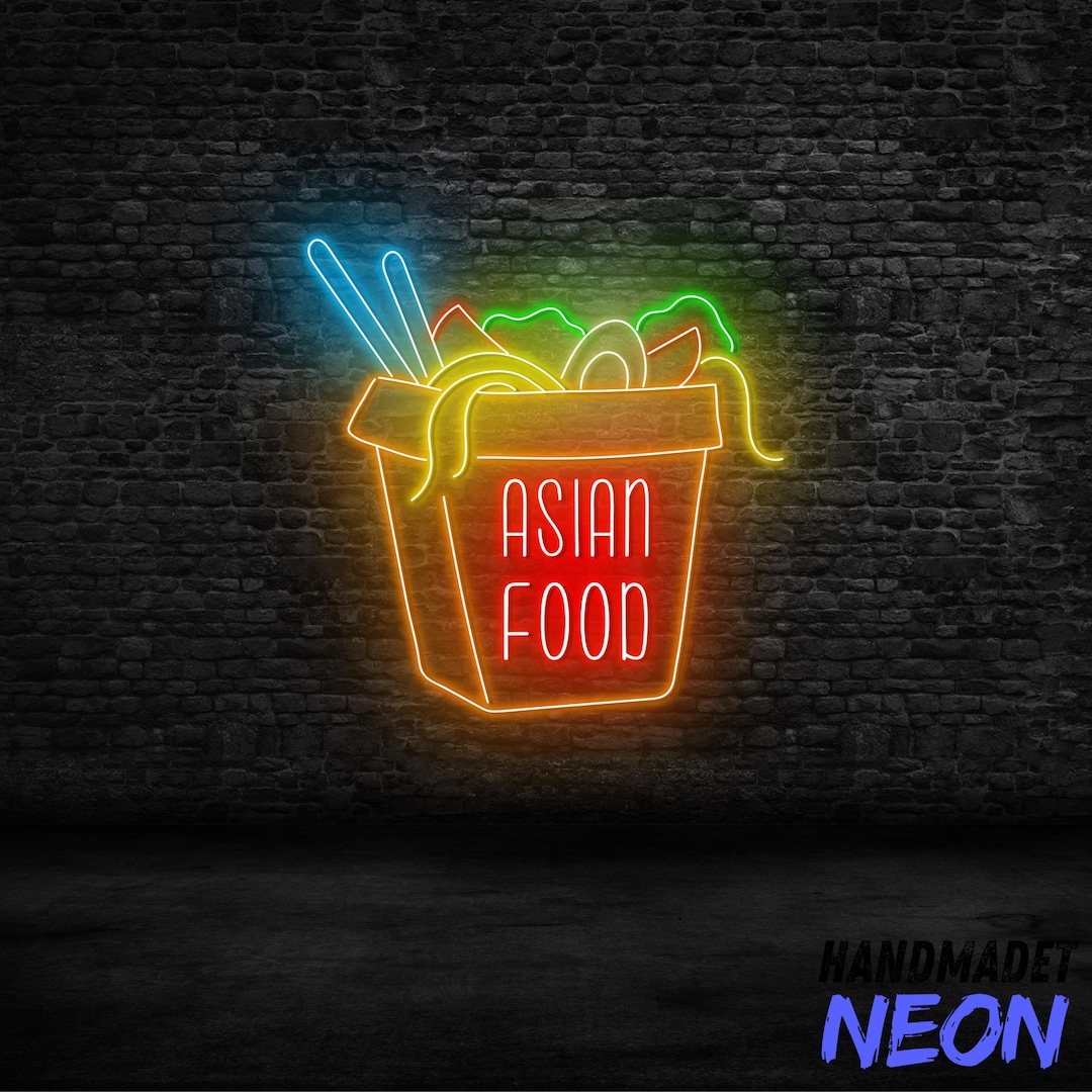 Asian Food Neon Sign, Chinese Food Ramen Box Street Food Wall Art Light ...