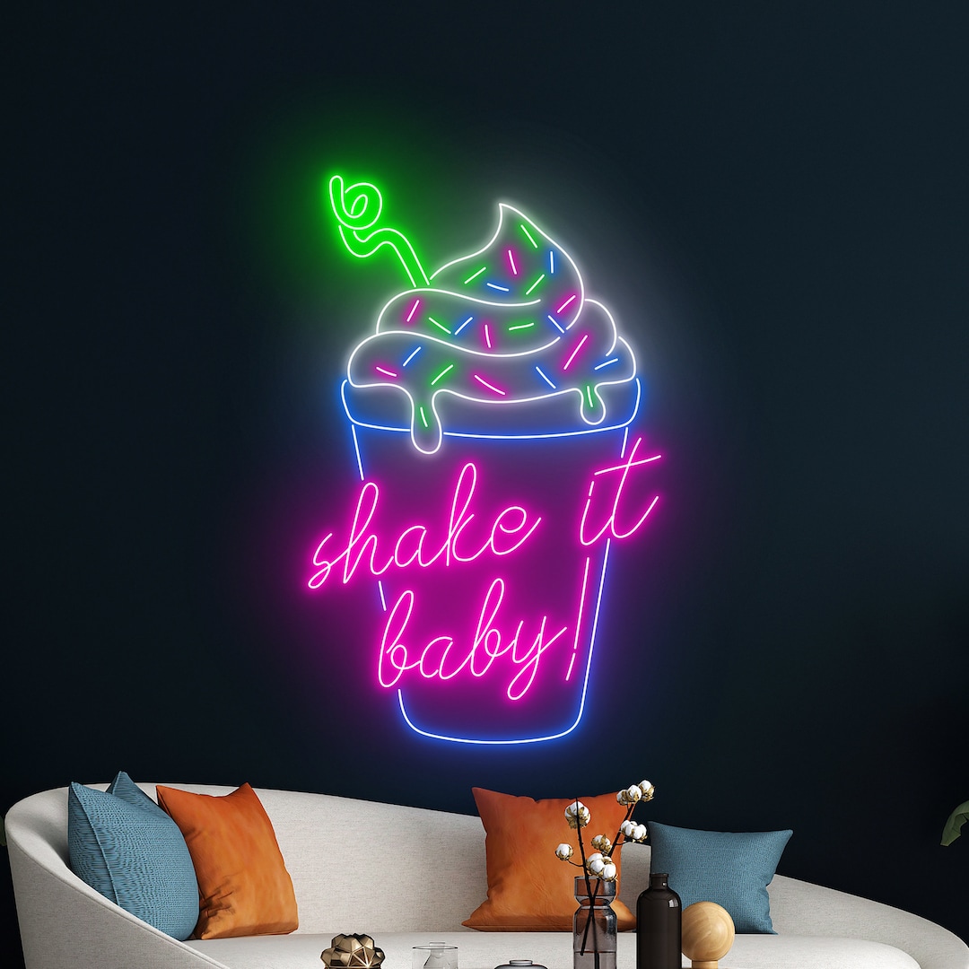 Shake It Baby Milkshake Neon Led Sign, Milkshake Neon Sign, Milkshakes ...