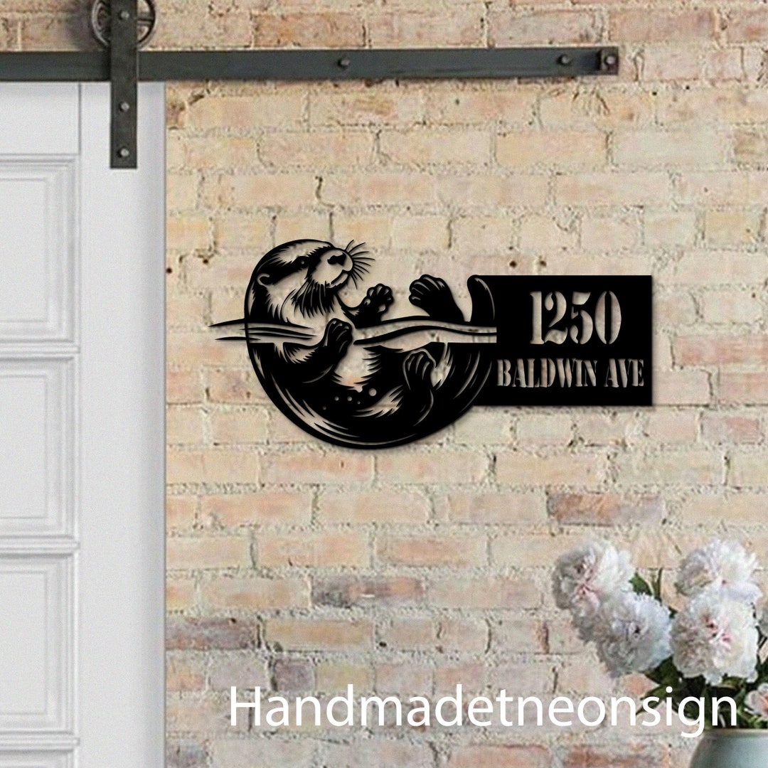 Personalized Otter House Number, Otter Home Number Metal Wall Sign ...